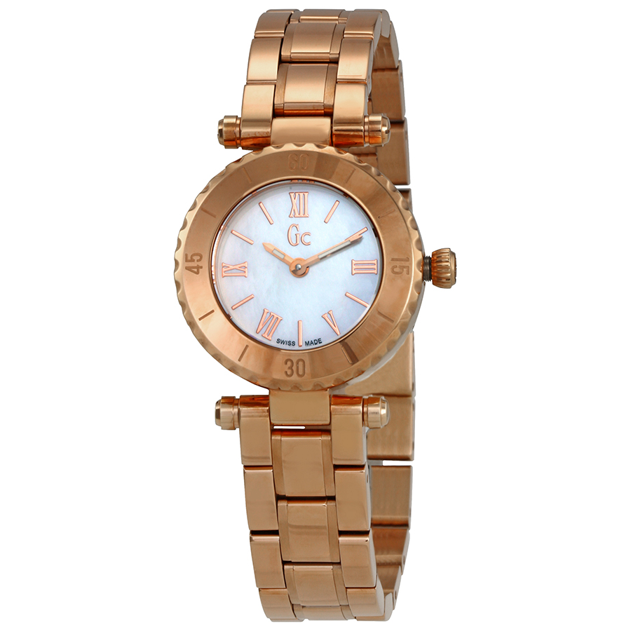 Guess GC White Mother of Pearl Dial Ladies Rose Gold-tone Watch ...