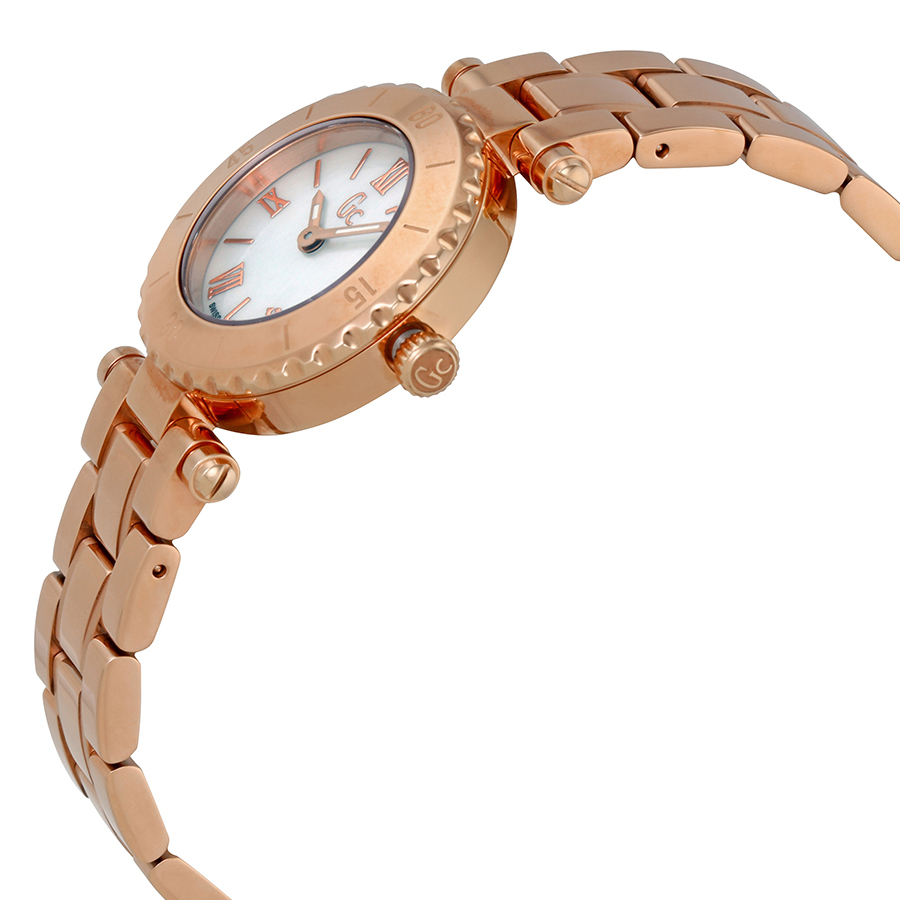 Guess GC White Mother of Pearl Dial Ladies Rose Gold-tone Watch ...