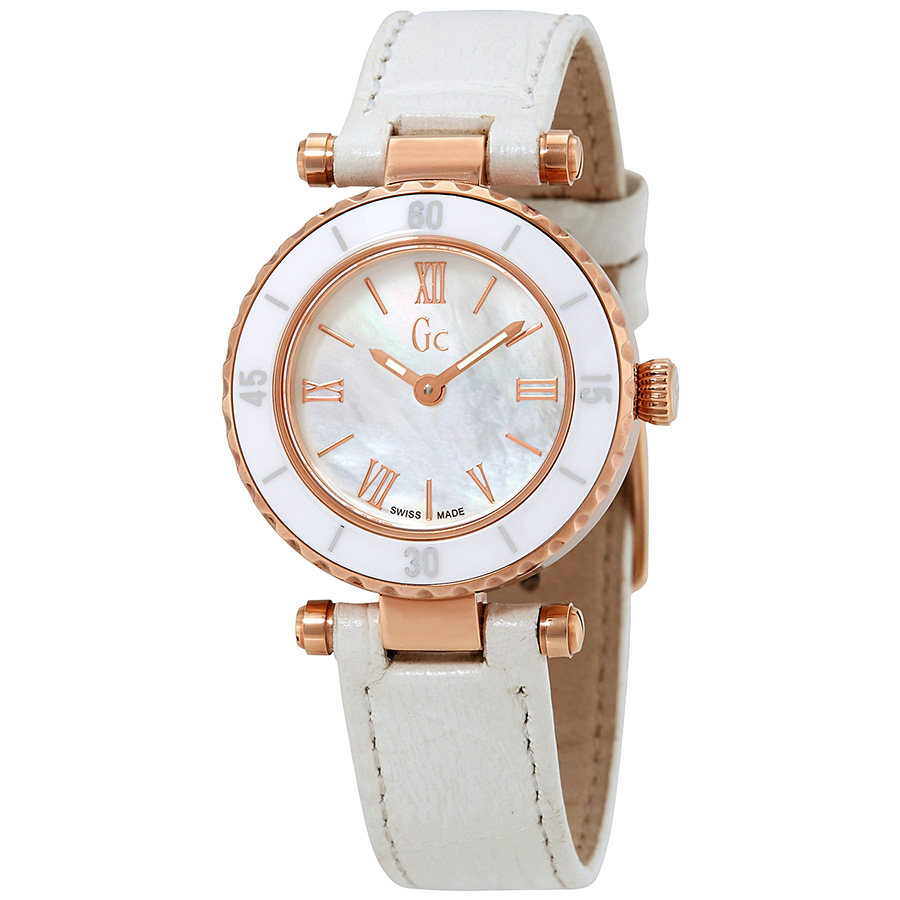 Guess Mother of Pearl Dial White Leather Ladies Watch X70033L1S ...