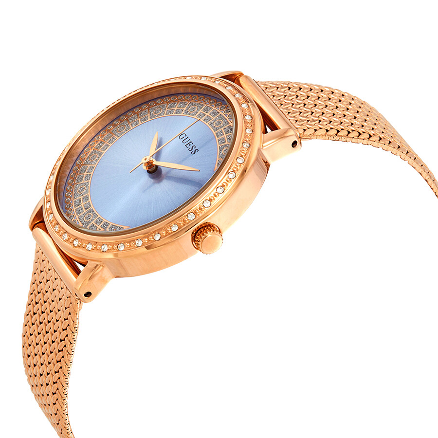 Guess Willow Crystal Blue Dial Rose Gold PVD Ladies Watch W0836L1 ...