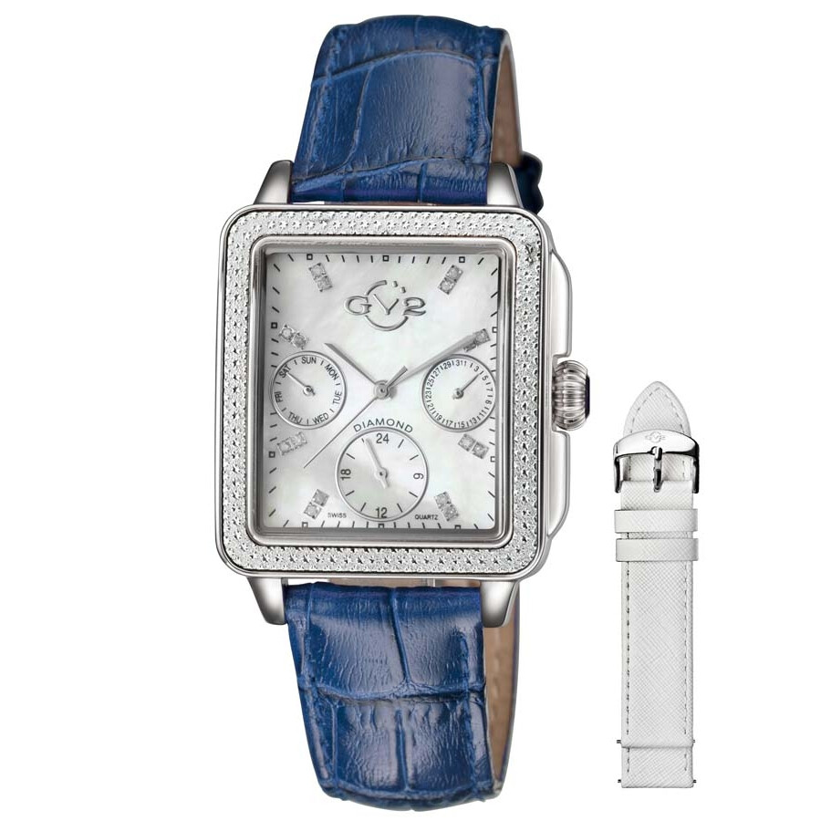 Gv2 By Gevril Fashion WhiteDial Blue Leather Ladies Watch 9211 ...