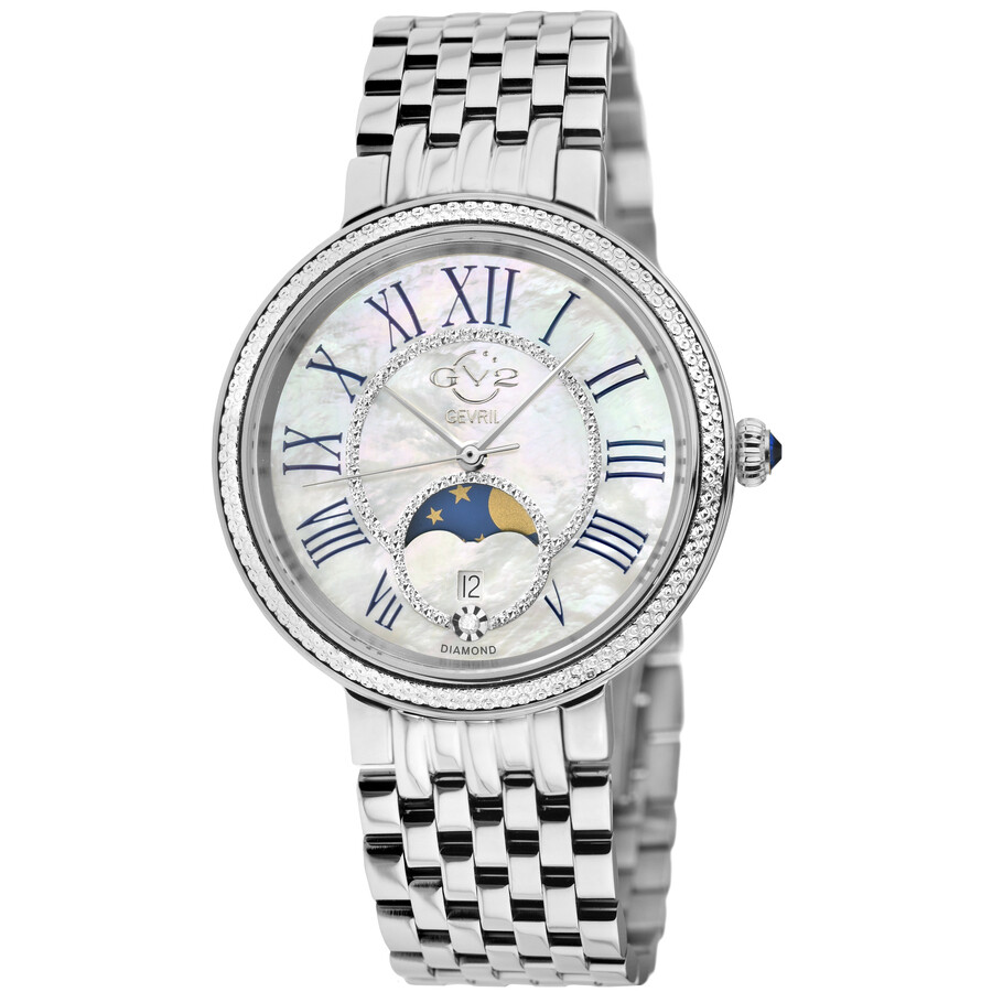 Gv2 By Gevril Genoa Mother of Pearl Dial Quartz Moon Phase Ladies Watch ...