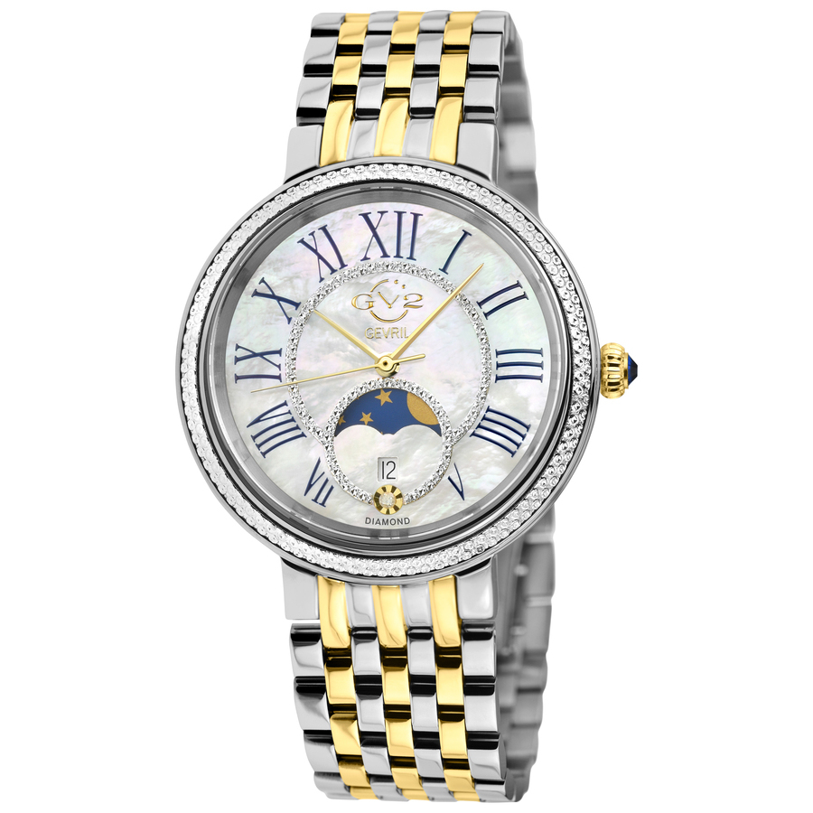 Gv2 By Gevril Genoa Mother of Pearl Dial Quartz Moon Phase Ladies Watch ...