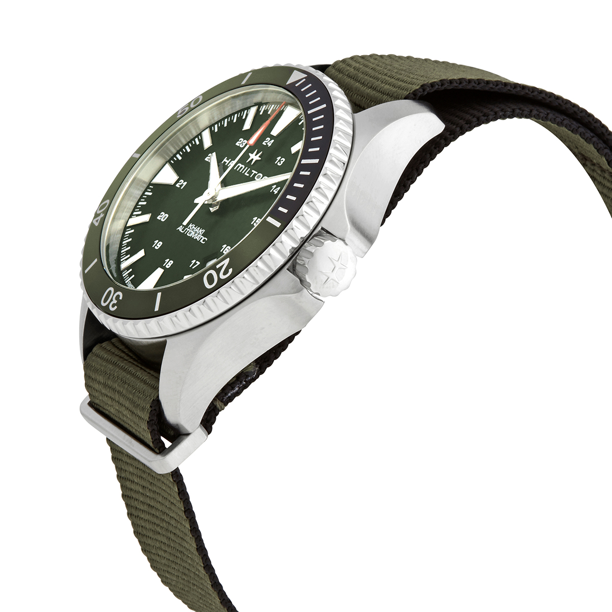 Hamilton Khaki Navy Automatic Green Dial Sprite Bezel Men's Watch ...