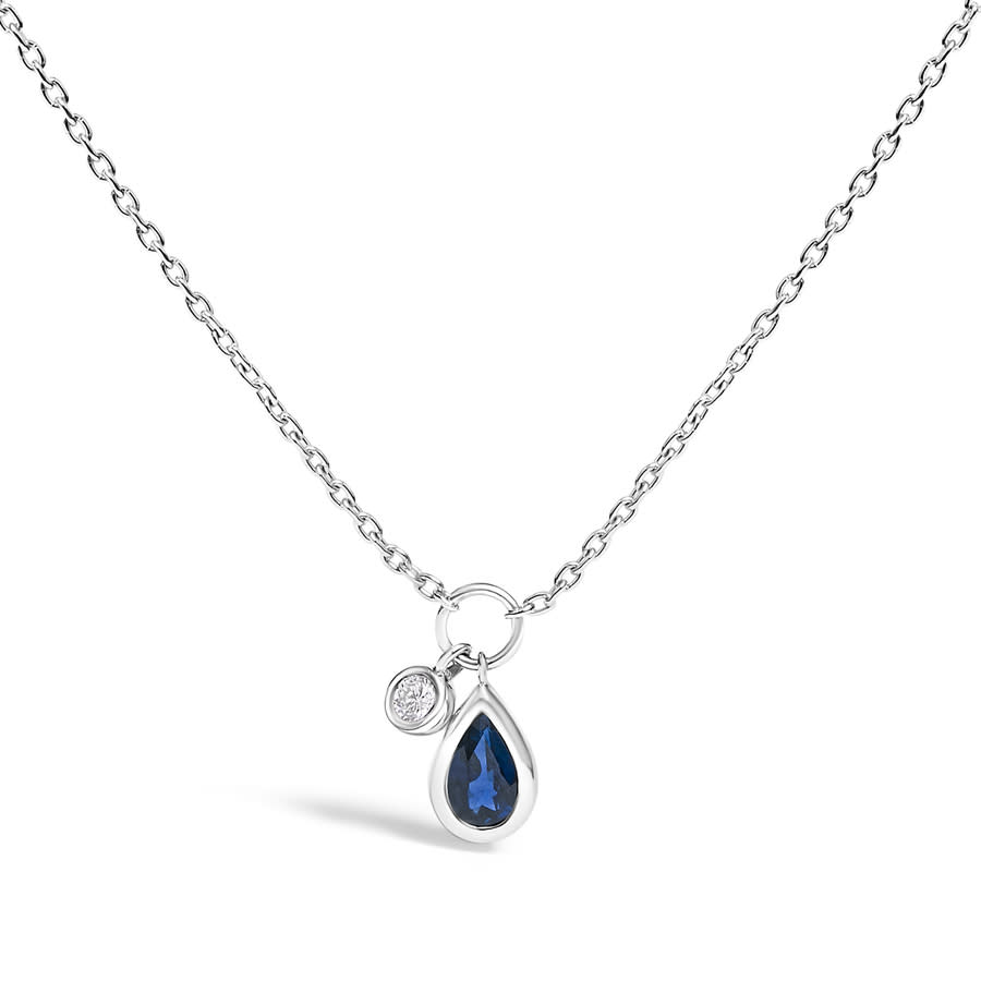 Haus Of Brilliance 10K White Gold 6x4 mm Pear Blue Sapphire and Diamond ...