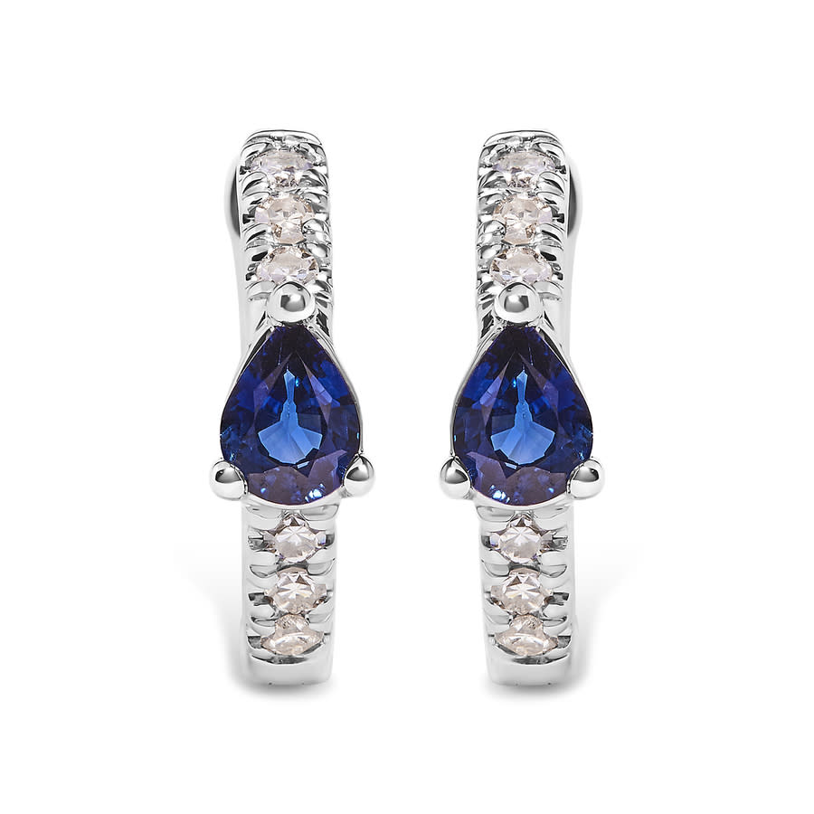 Haus Of Brilliance 10K White Gold Pear Shaped Blue Sapphire and 1/10 ...