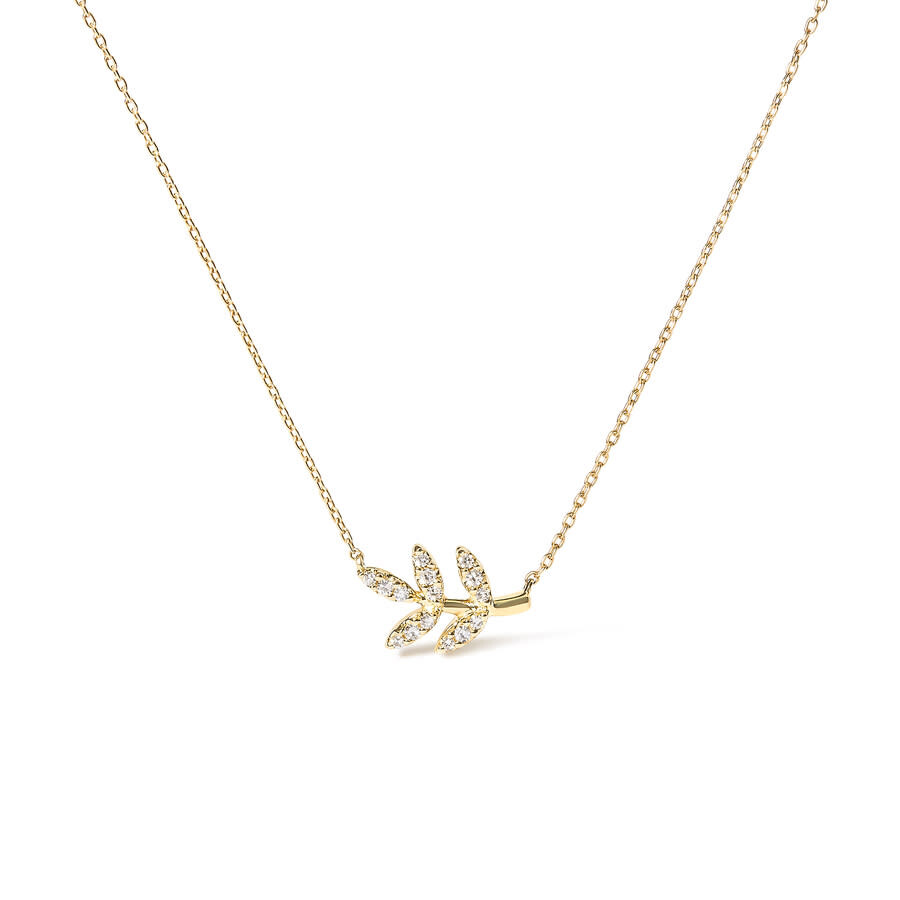 Haus Of Brilliance 10K Yellow Gold 1/10 Cttw Diamond Leaf and Branch 18" Pendant Necklace (H-I ...
