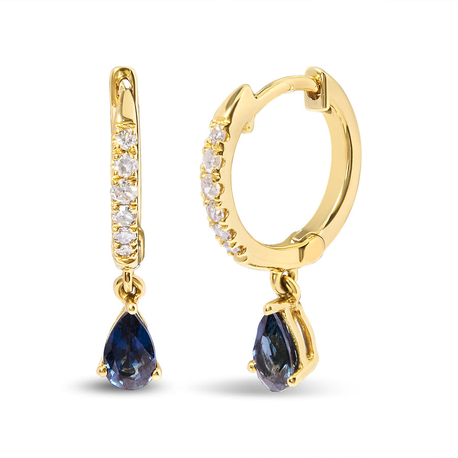 Haus Of Brilliance 10K Yellow Gold Pear Blue Sapphire and 1/10 Cttw ...