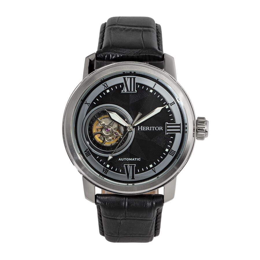 Heritor Maxim Automatic Black Dial Black Leather Men's Watch HERHR8602 ...