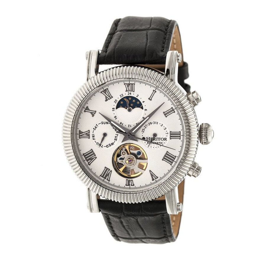 Heritor Winston Automatic White Dial Black Leather Men's Watch HR5201 ...