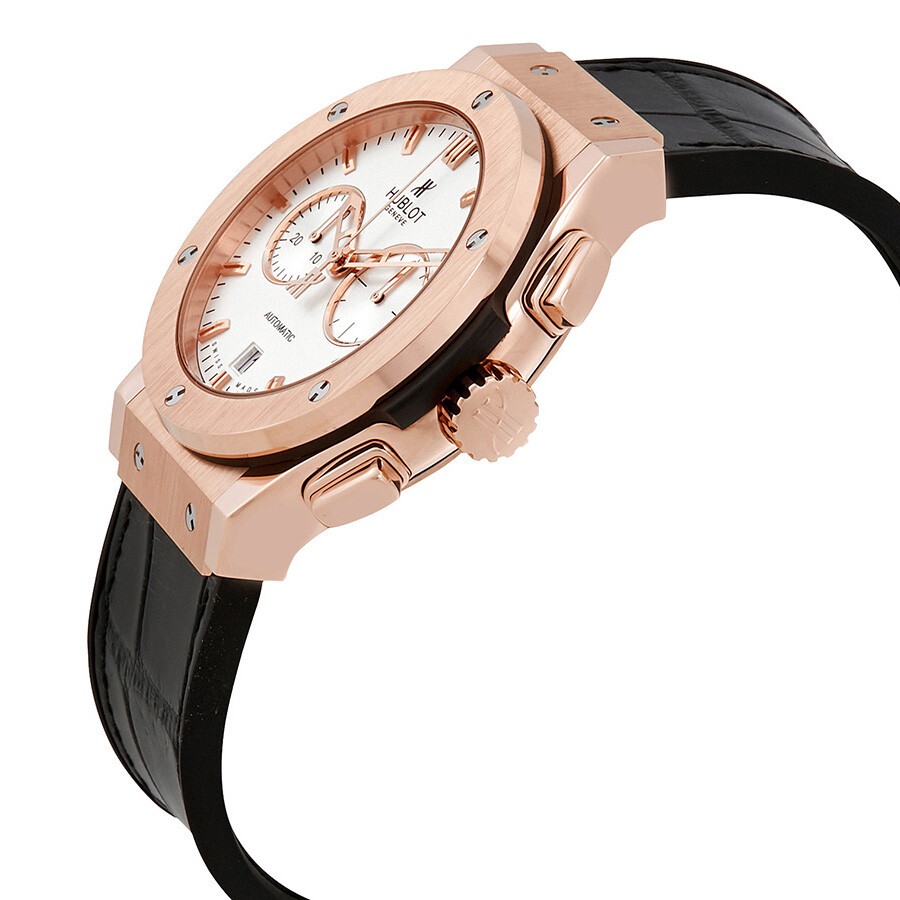 Hublot Classic Fusion Silver Dial Black Leather Band 18 Carat Rose Gold ...