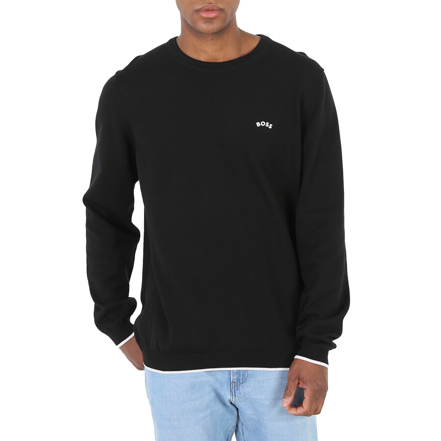 Hugo Boss Black Curved Logo Regular-Fit Cotton Sweater, Size X-Large ...
