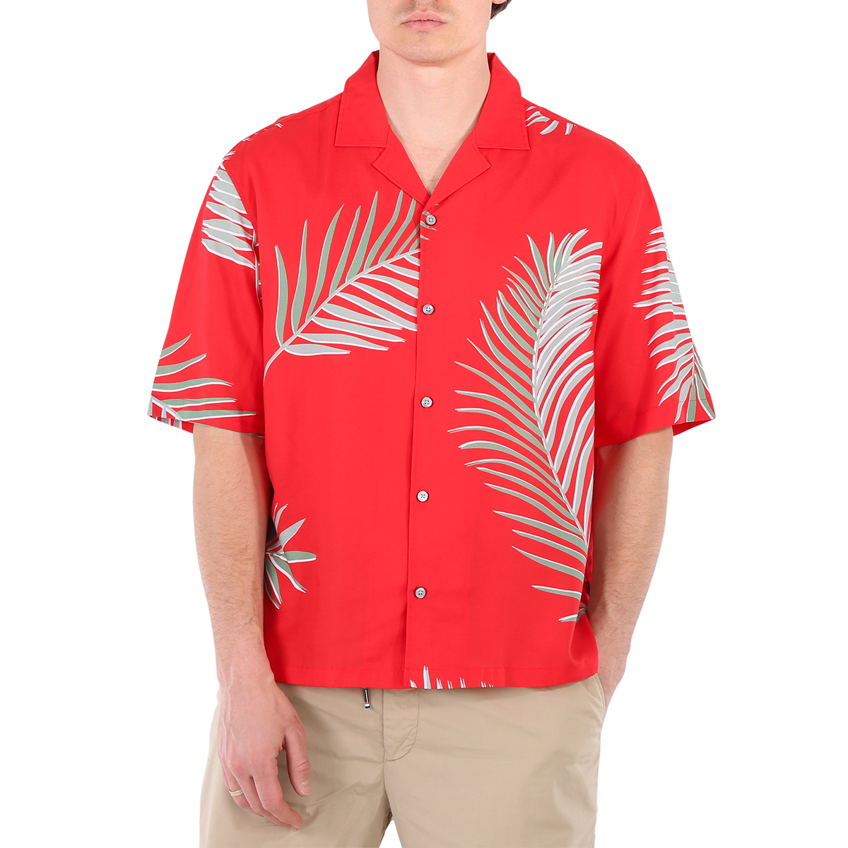 Hugo Boss Bright Red Leaf Print Regular-Fit Short-Sleeved Shirt, Size ...