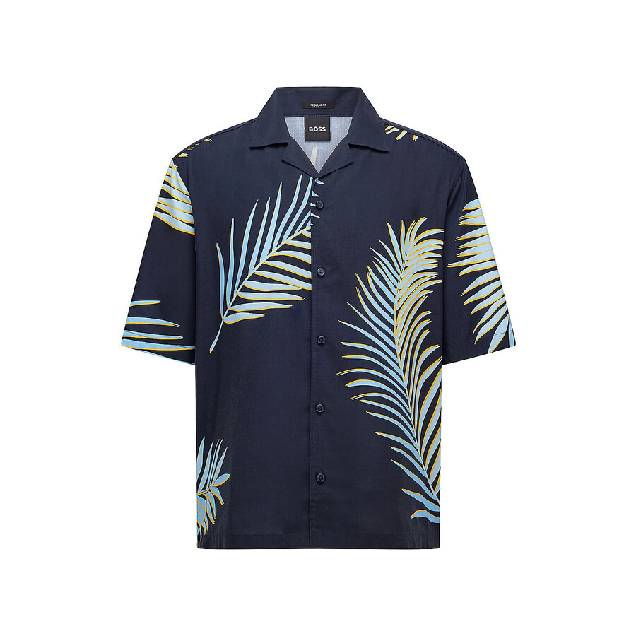 Hugo Boss Men's Dark Blue Lars Camp Shirt, Size Large 50473784-404 ...