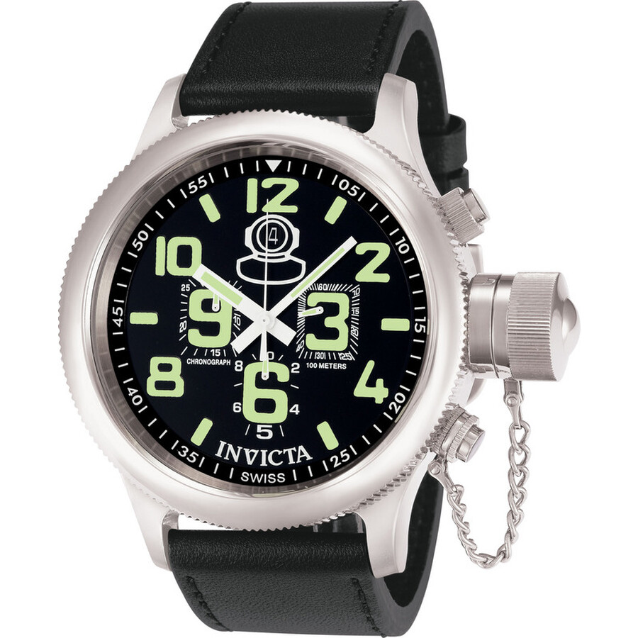 Invicta Signature Russian Diver Chronograph Black Dial Black Leather ...