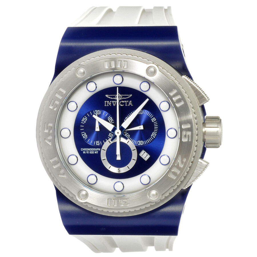 Invicta Akula Chronograph Blue and White Dial White Rubber Men's Watch ...