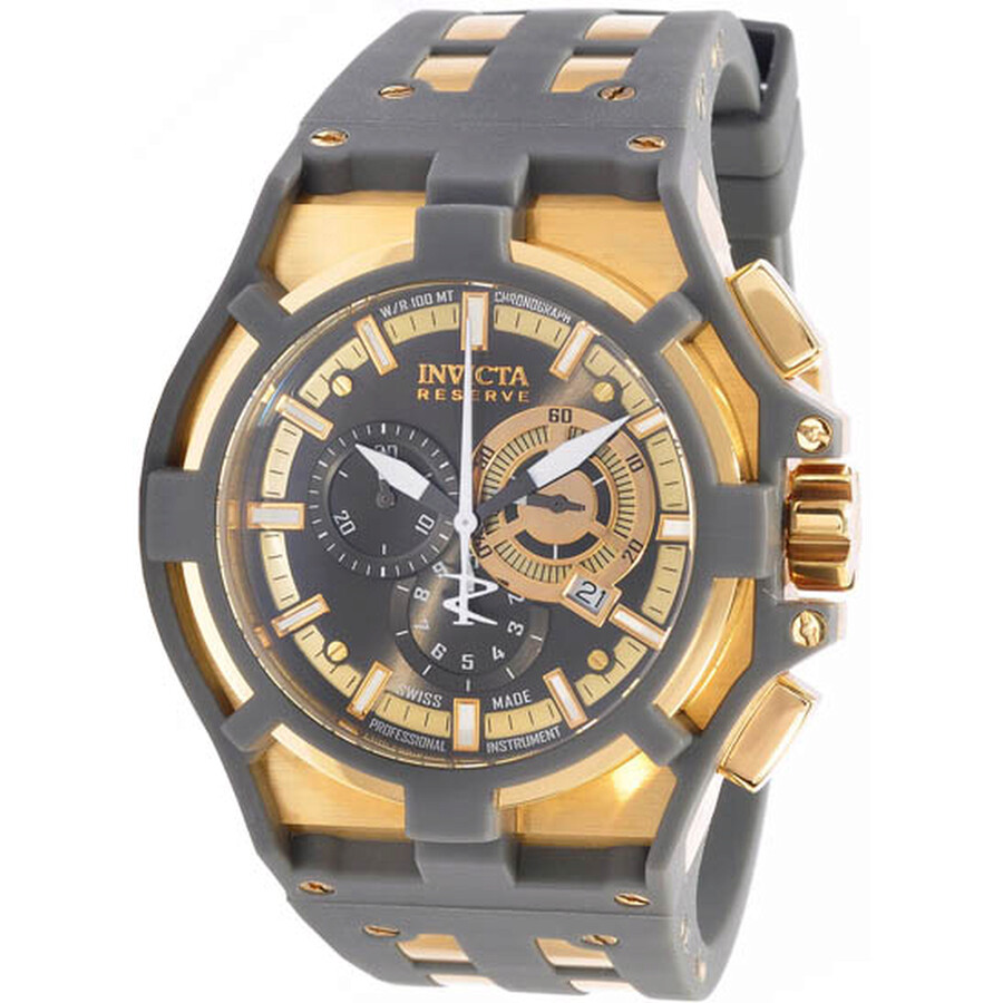 Invicta Akula Chronograph Grey and Gold Dial Grey Polyurethane Men's ...