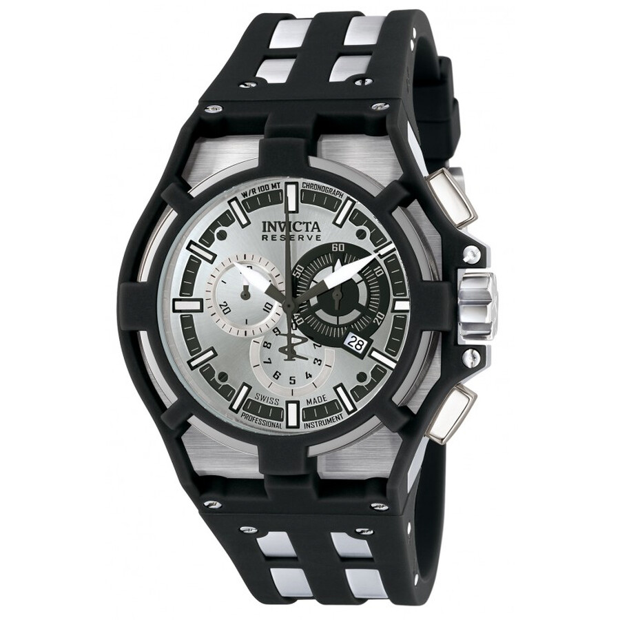 Invicta Akula Reserve Chronograph Silver Dial Black Polyurethane Men's ...
