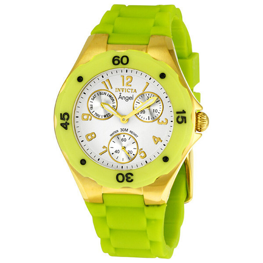 Invicta Angel Collection Gold-Plated Lime Green Polyurethane Ladies ...