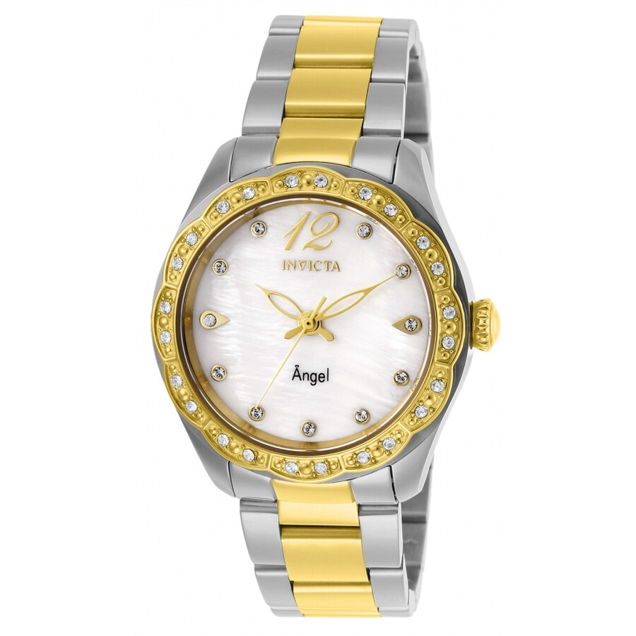 Invicta Angel Crystal White Mother of Pearl Dial Two-Tone Ladies Watch ...