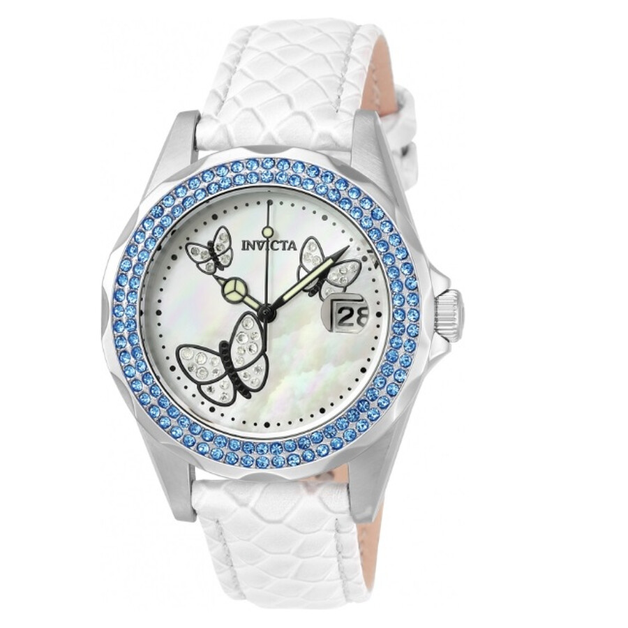 Invicta Angel Lady Quartz Crystal White Mother of Pearl Dial Watch ...