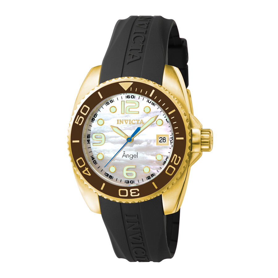 Invicta Angel Mother Of Pearl Dial Dark Gray Rubber Ladies Watch 0485 ...