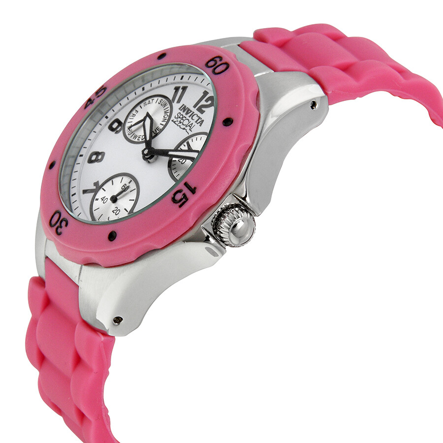 Invicta Angel Multi-Function White Sunray Dial Pink Silicone Ladies ...