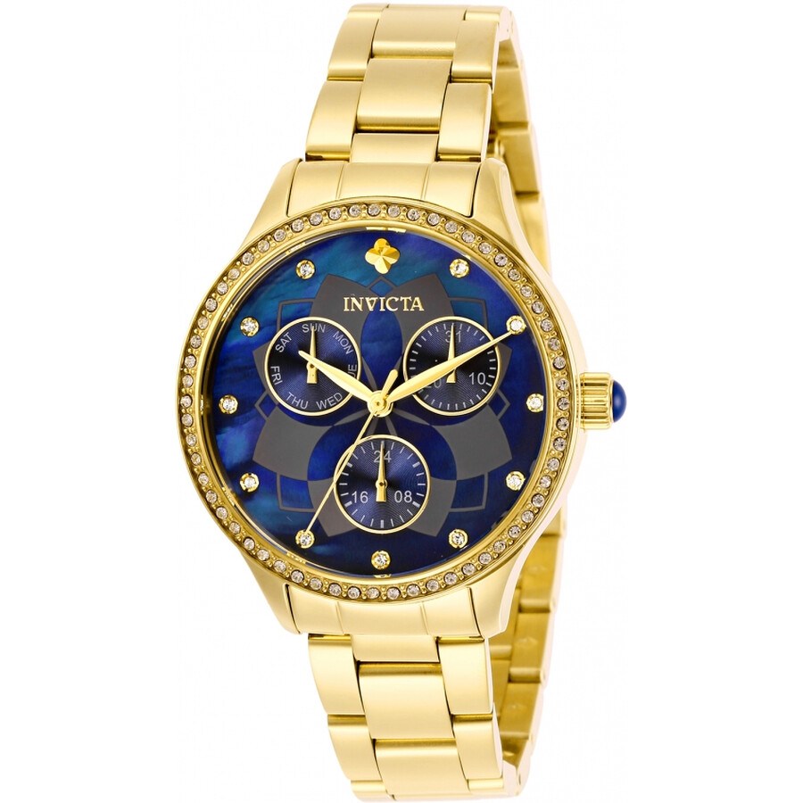 Invicta Angel Quartz Blue Dial Yellow Gold-tone Ladies Watch 29095 ...