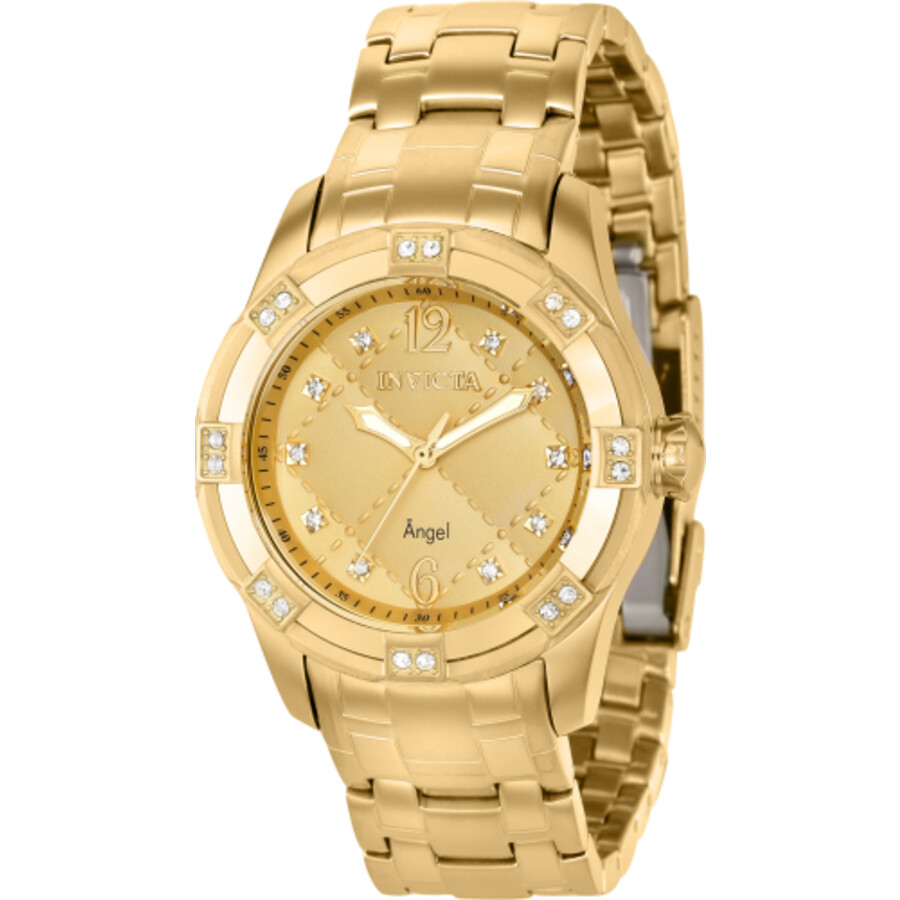 Invicta Angel Quartz Crystal Gold Dial Ladies Watch 36720 886678449903 ...