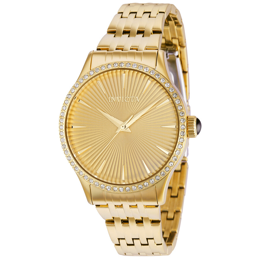 Invicta Angel Quartz Crystal Gold Dial Ladies Watch 37858 886678515912 ...