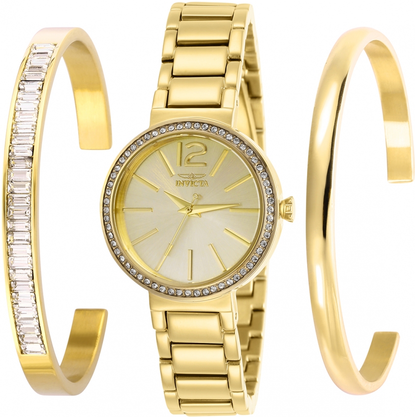Invicta Angel Quartz Crystal Gold Dial Ladies Watch and Bangle Set 9269 ...