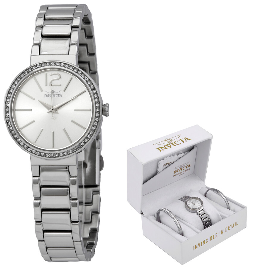 Invicta Angel Quartz Crystal Silver Dial Ladies Watch Set 29268 ...