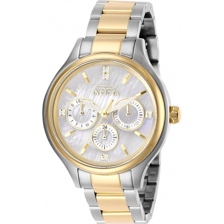 Invicta Angel Quartz Crystal White Mother of Pearl Dial Ladies Watch ...