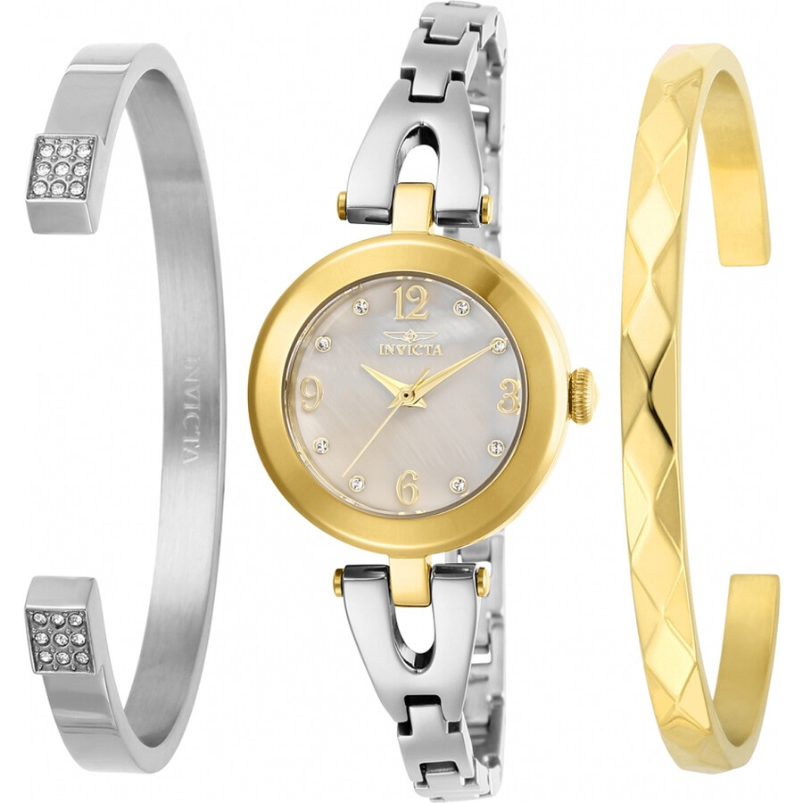 Invicta Angel Quartz Crystal White Mother of Pearl Dial Ladies Watch ...