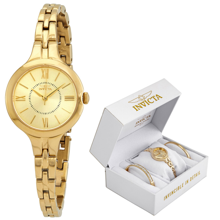 Invicta Angel Quartz Gold Dial Ladies Watch and Bracelet Set 29340 ...
