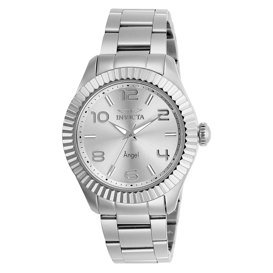 Invicta Angel Quartz Silver Dial Fluted Bezel Ladies Watch 27461 ...