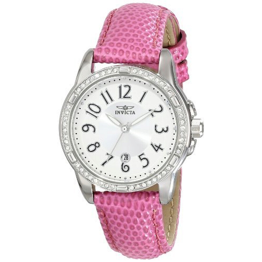 Invicta Angel Silver Dial Pink Leather Ladies Watch 16339 0886678213962 ...