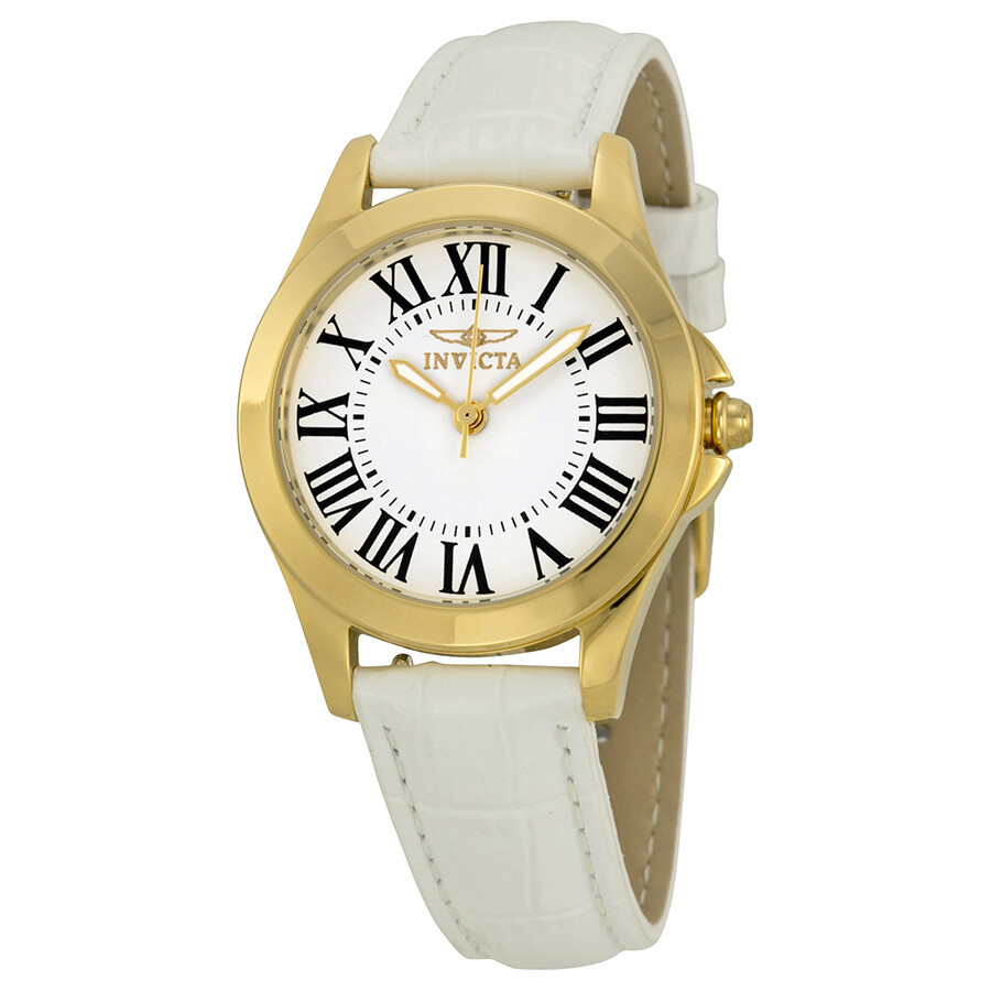 Invicta Angel White Dial Leather Strap Ladies Watch 15936 886678196548 ...