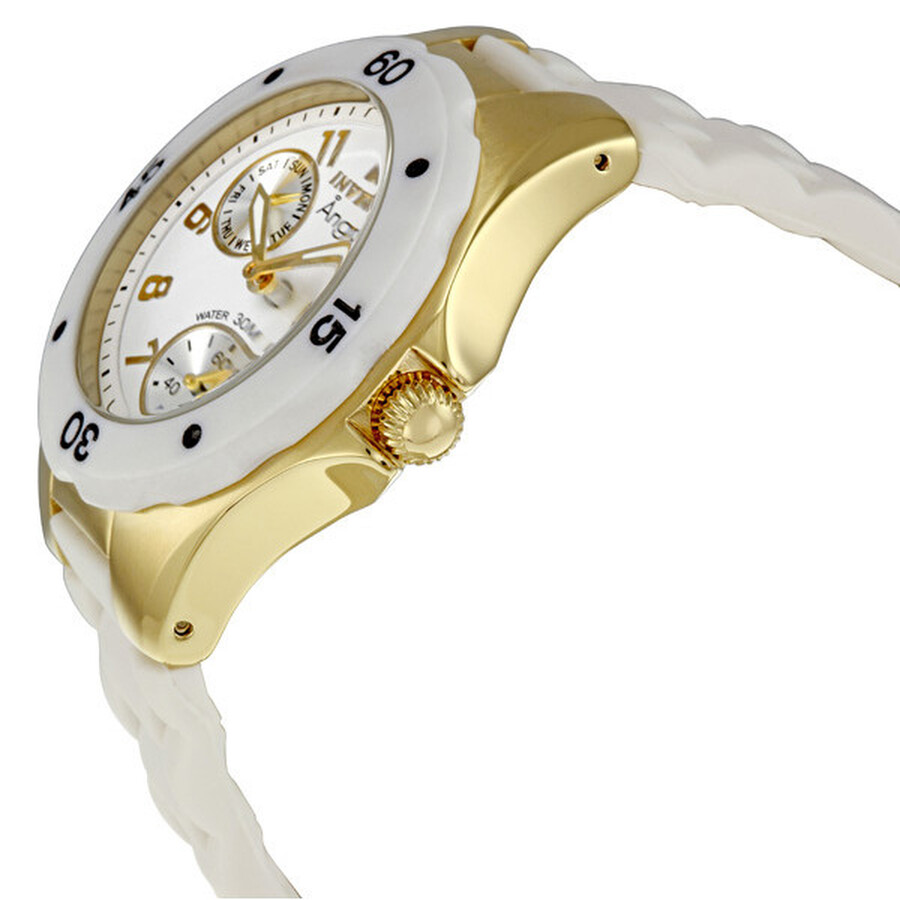 Invicta Angel White Rubber Strap Gold Plated Multi Function Ladies ...