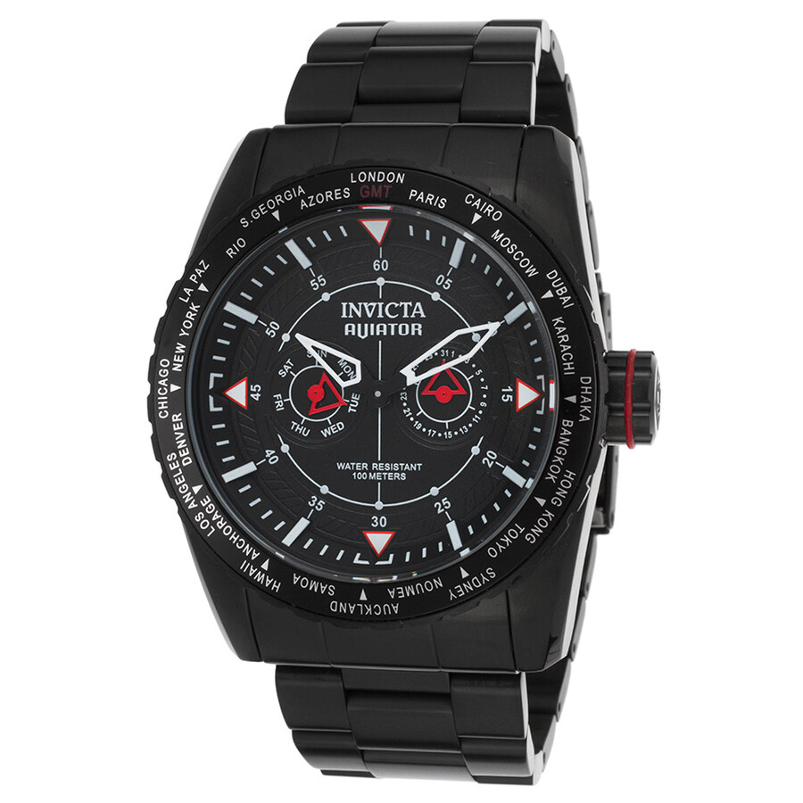 Invicta Aviator Black GMT Men's Watch 22985 886678280896 - Watches ...