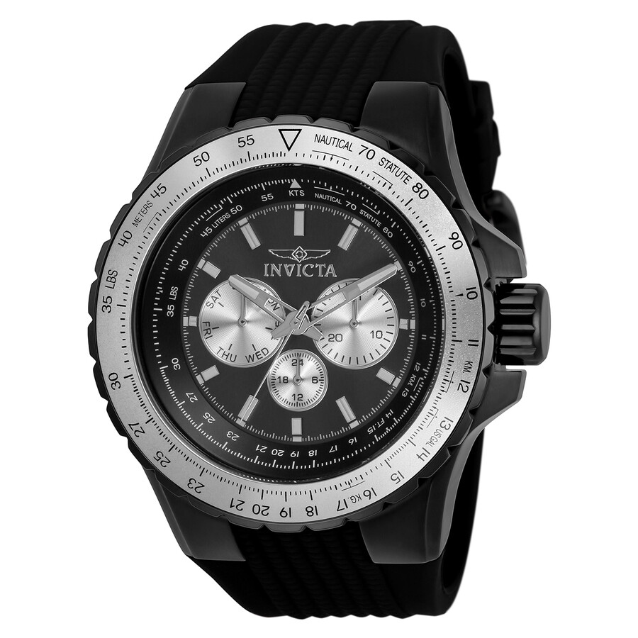 Invicta Aviator Quartz Black Dial Black Silicone Men's Watch 33033 ...