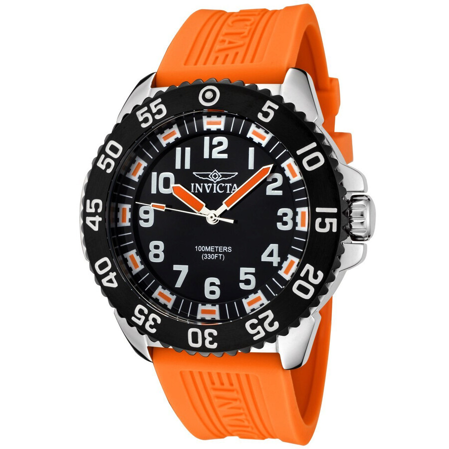 Invicta Black Dial Orange Polyurethane Men's Watch 1100 843836011006 ...