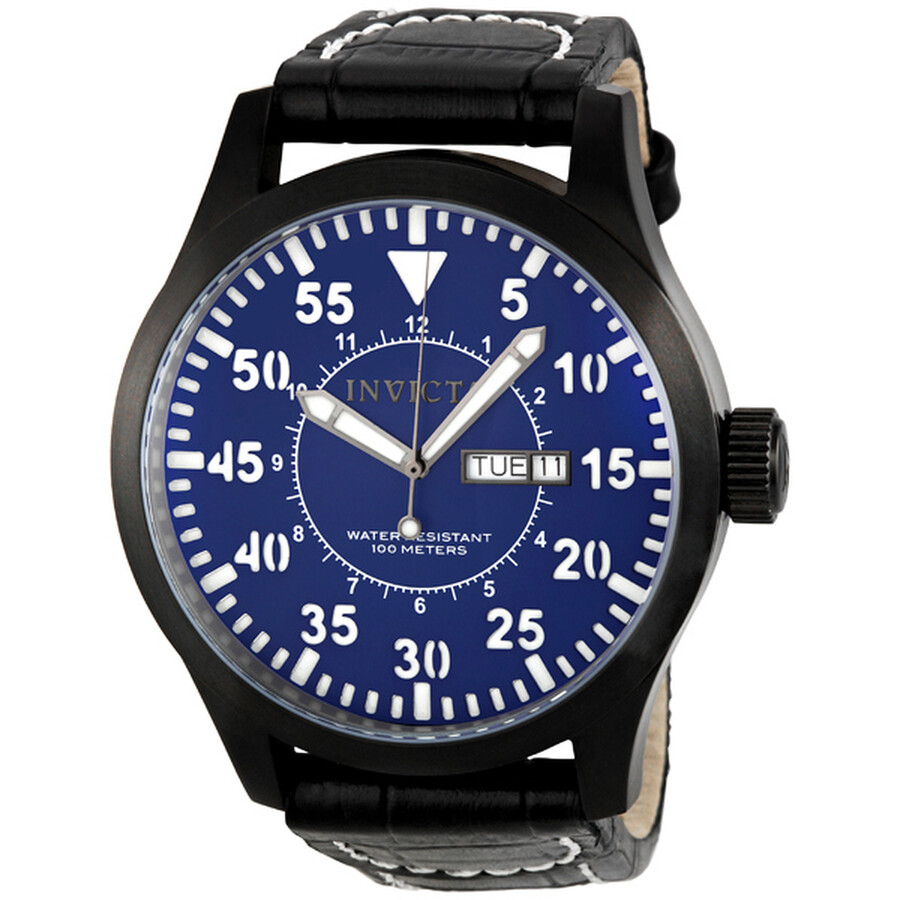 Invicta Blue Dial Black Genuine Calf Leather Men's Watch 11207 ...