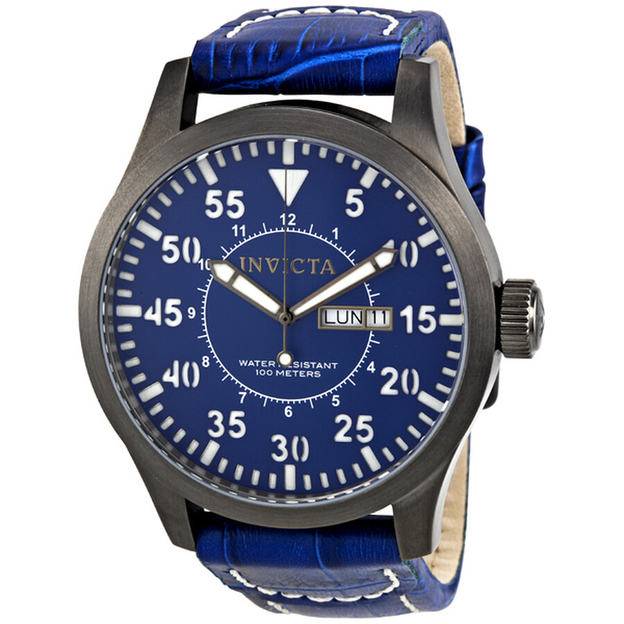 Invicta Blue Dial Genuine Calf Leather Men's Watch 11202 886678112029 ...