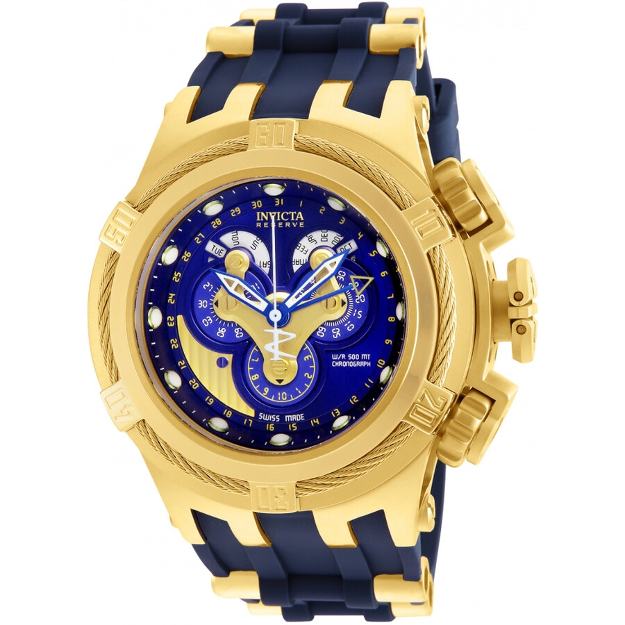 Invicta Bold Reserve Chronograph Blue Dial Blue Polyurethane Men's ...