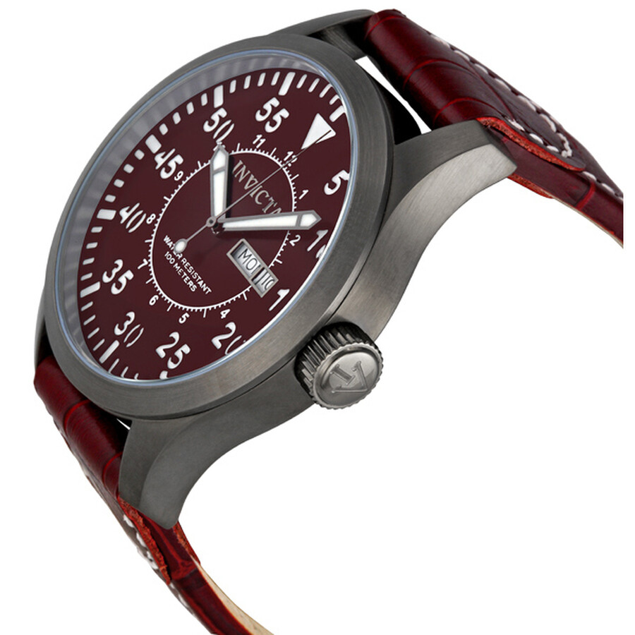 Invicta Burgundy Dial Burgundy Genuine Calf Leather Men's Watch 11203 ...