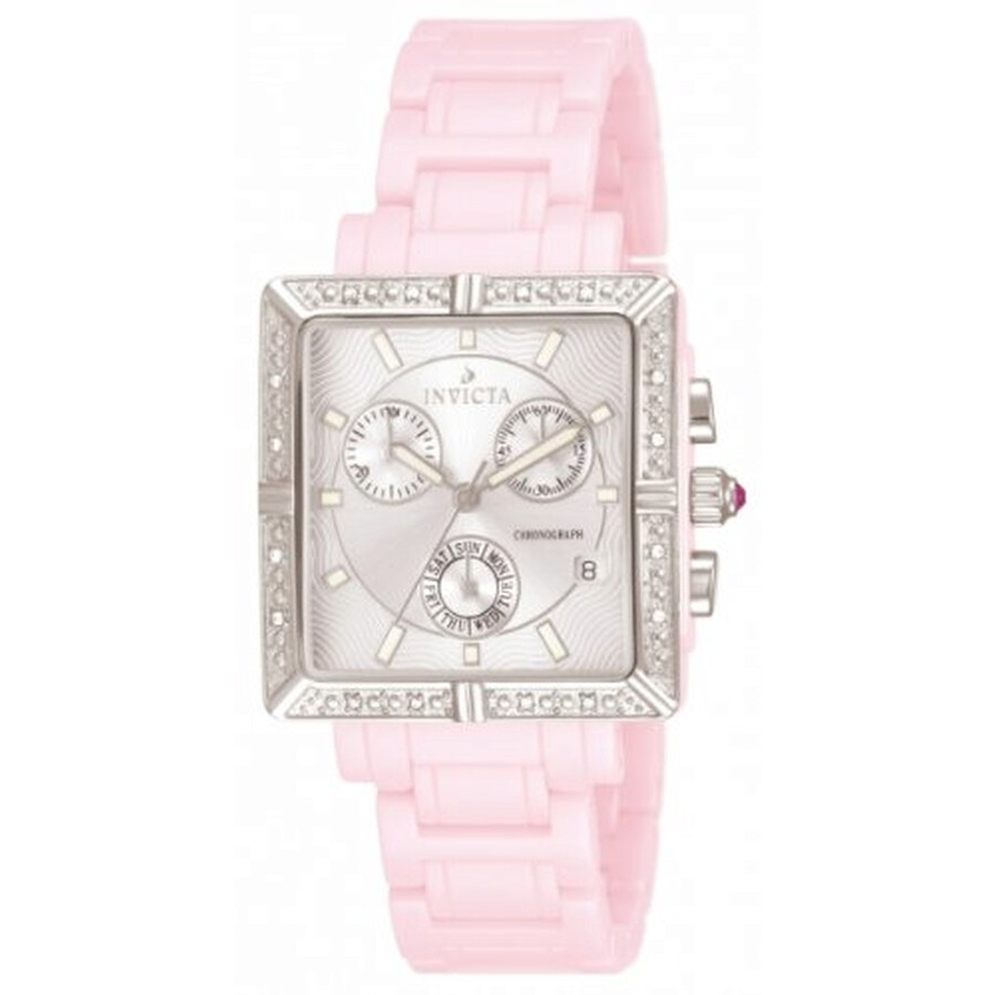 Invicta Ceramics Chronograph Silver Dial Pink Ceramic Ladies Watch ...