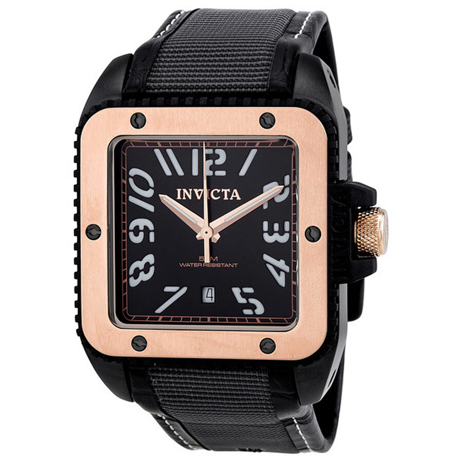 Invicta Cuadro Rose Gold Tone Quartz Black Dial Men's Watch 1458 ...