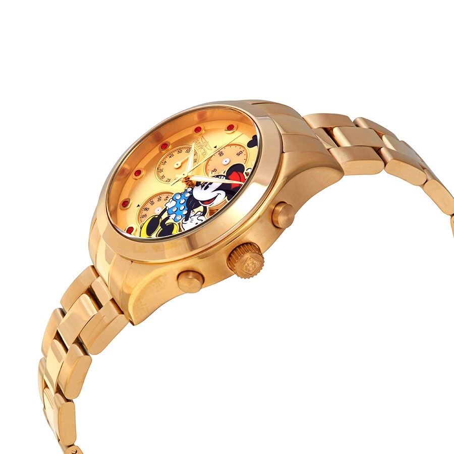 Invicta Disney Limited Edition Chronograph Quartz Crystal Gold Dial ...