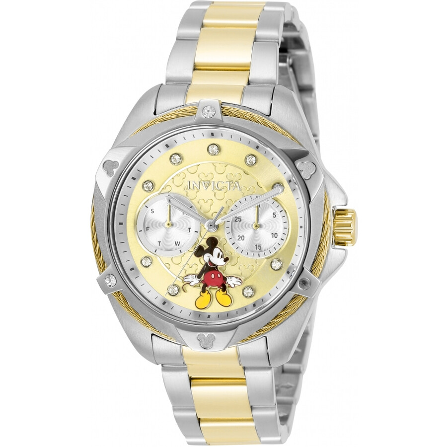 Invicta Disney Limited Edition Mickey Mouse Quartz Crystal Gold Dial ...